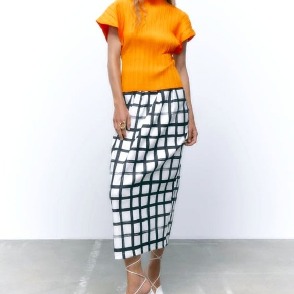 Zara | Skirts | Nwt Zara Midi Maxi Checkered Pattern Skirt Zara Work ...